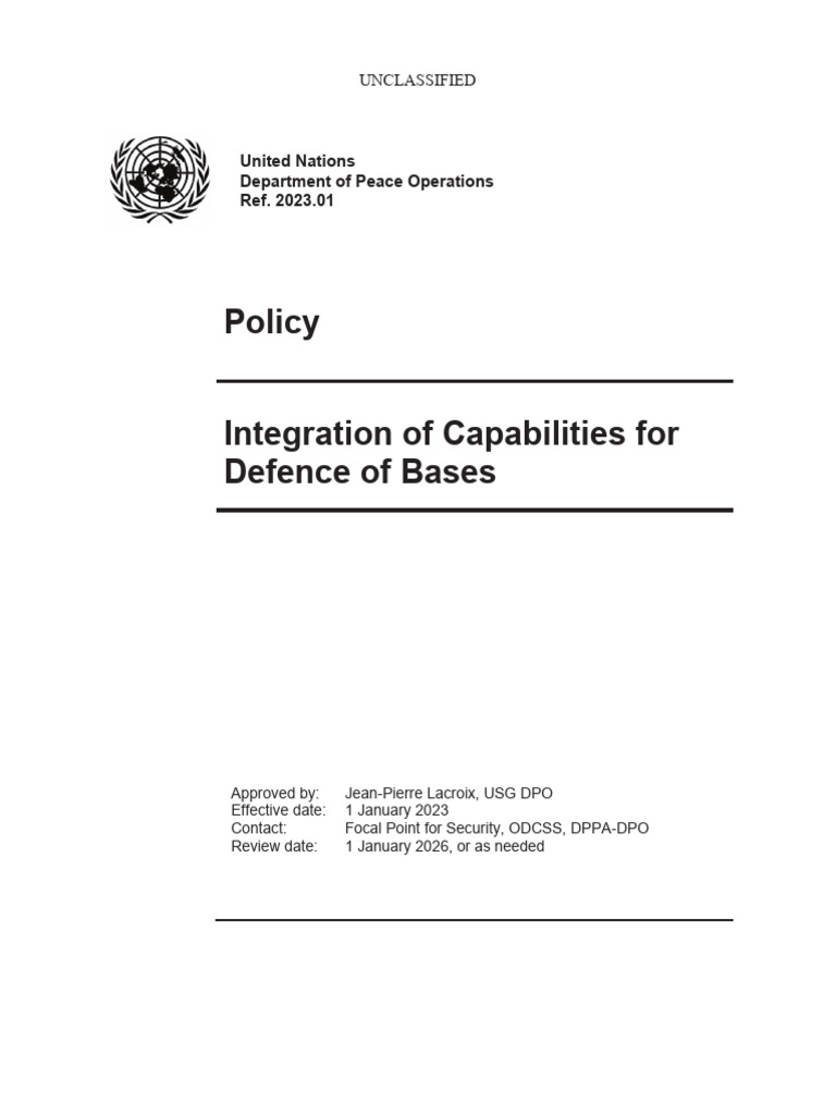 DPO Policy On Integration of Capabilities For Defence of Bases - FINAL | PDF | Peacekeeping ...