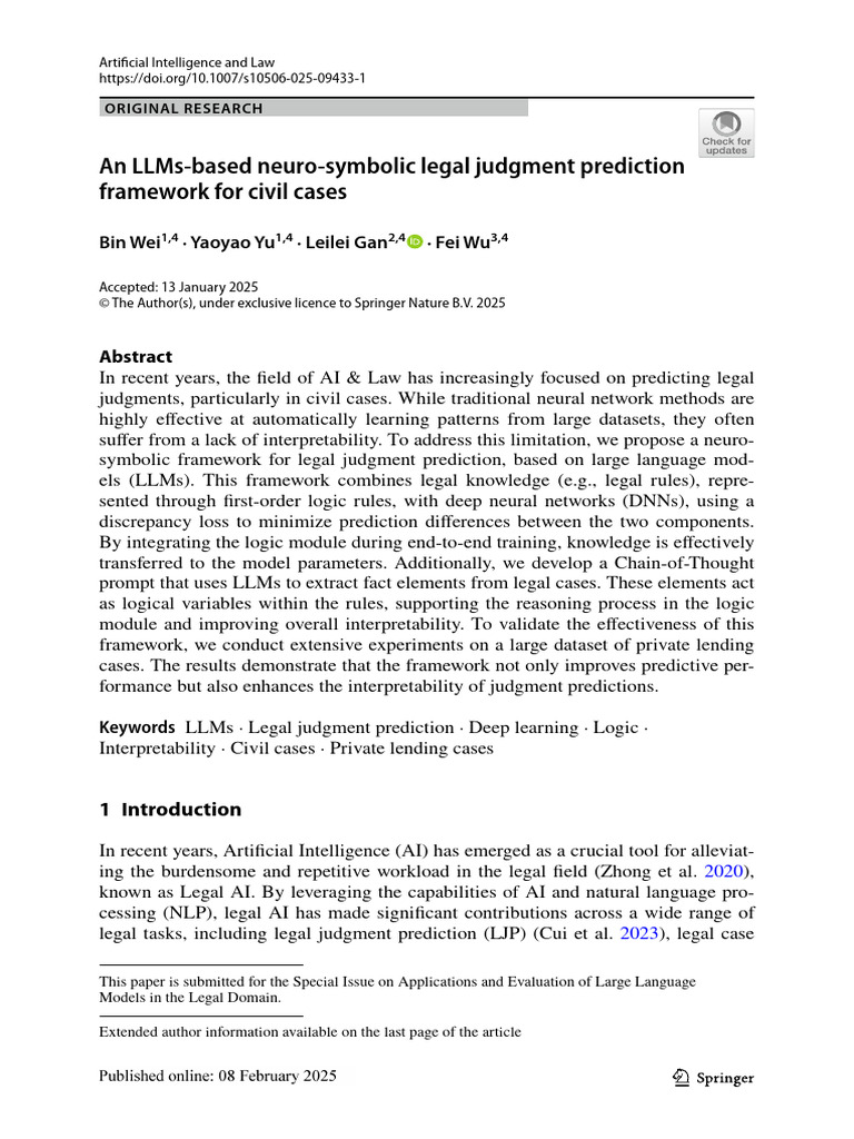 An LLMs Based Neuro Symbolic Legal Judgment Prediction Framework For Civil Cases | PDF | Deep ...