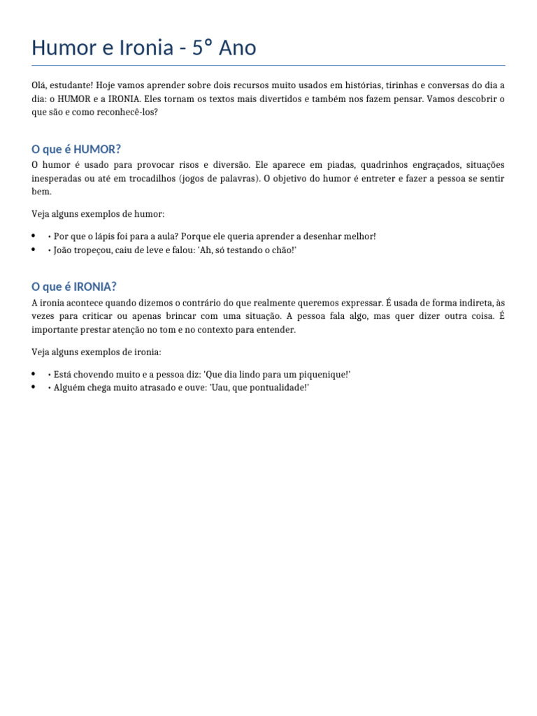 Humor e Ironia para o 5º Ano | PDF
