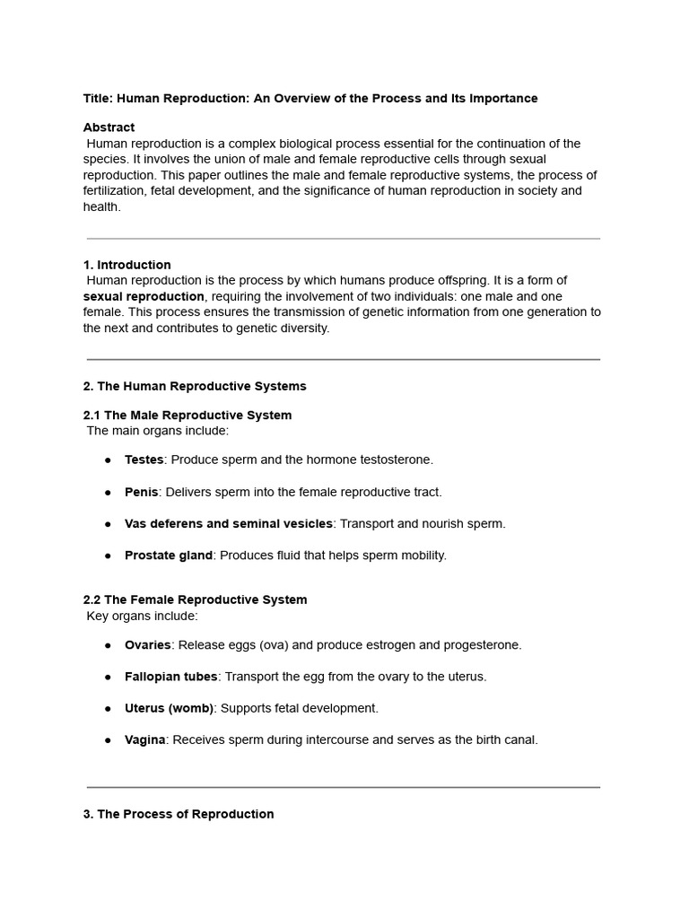 Human Reproduction - An Overview of The Process and Its Importance ...