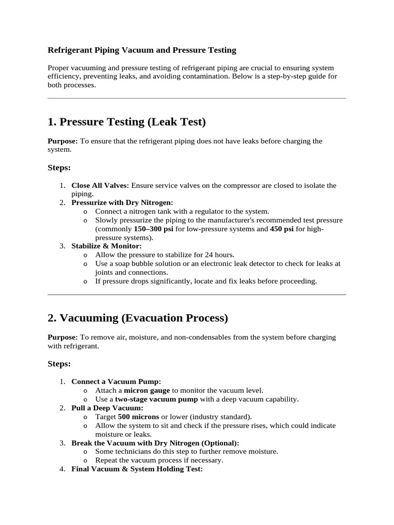 Refrigerant Piping Vacuum and Pressure Testing | PDF | Leak | Duct (Flow)
