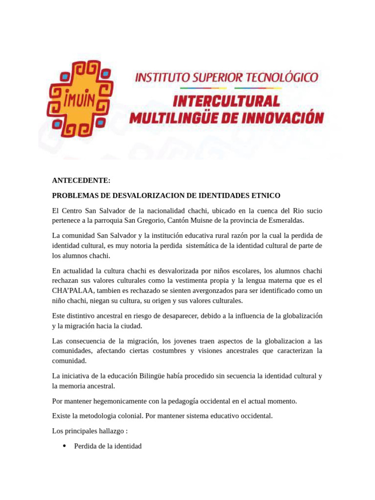Rescate de la Identidad Chachi en Educación | PDF | Comunidad | Enseñando