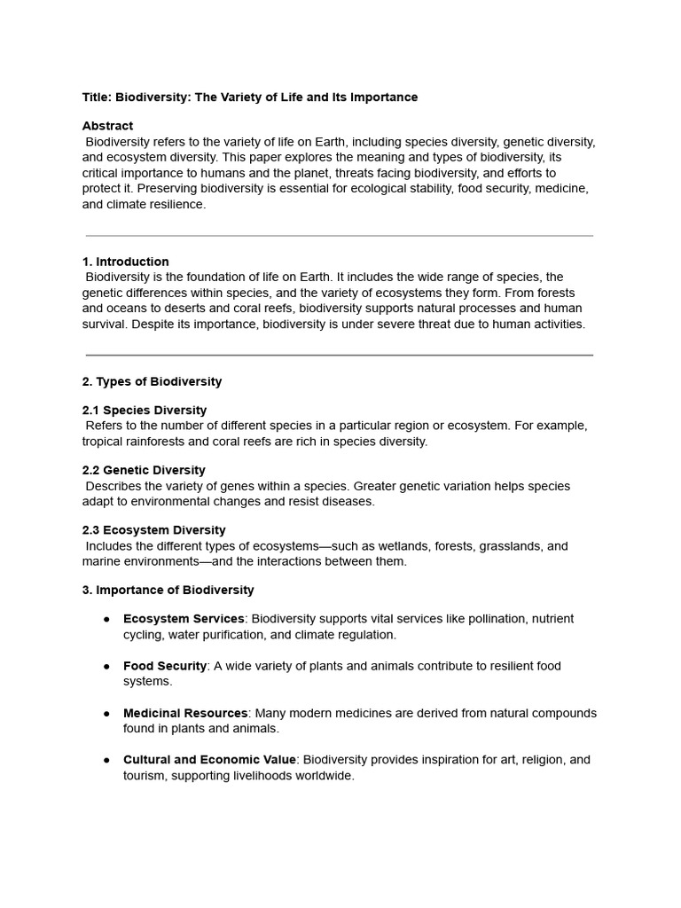 Title - Biodiversity - The Variety of Life and Its Importance | PDF ...