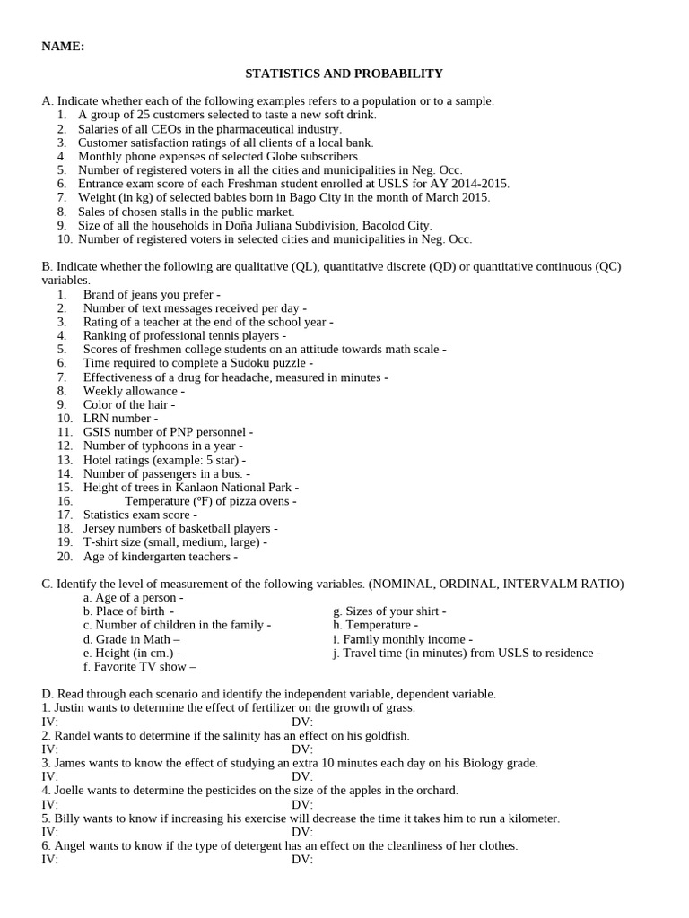 Reviewer Exercises STATISTICAL METHODS With Solution | PDF | Sampling (Statistics)