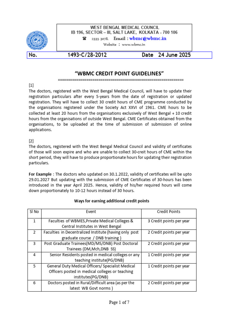 WBMC CME Credit Point Guidelines | PDF