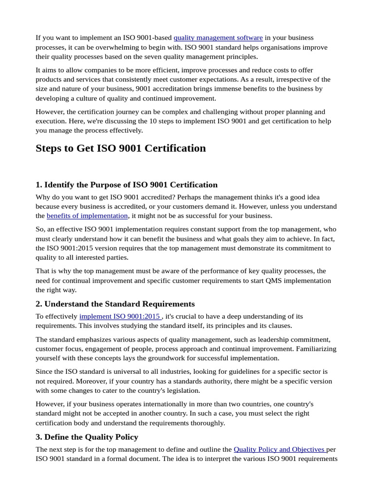 10 Steps to Achieve ISO 9001 Certification | PDF | Quality Management ...