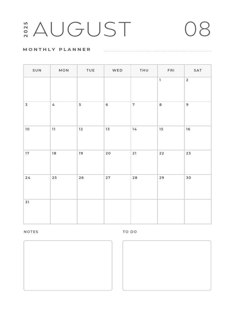 White Grey Minimalist Simple Monthly Planner | PDF