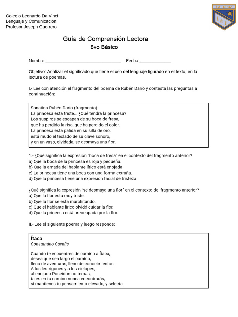 Guía de Comprensión Lectora 8vo Básico | PDF