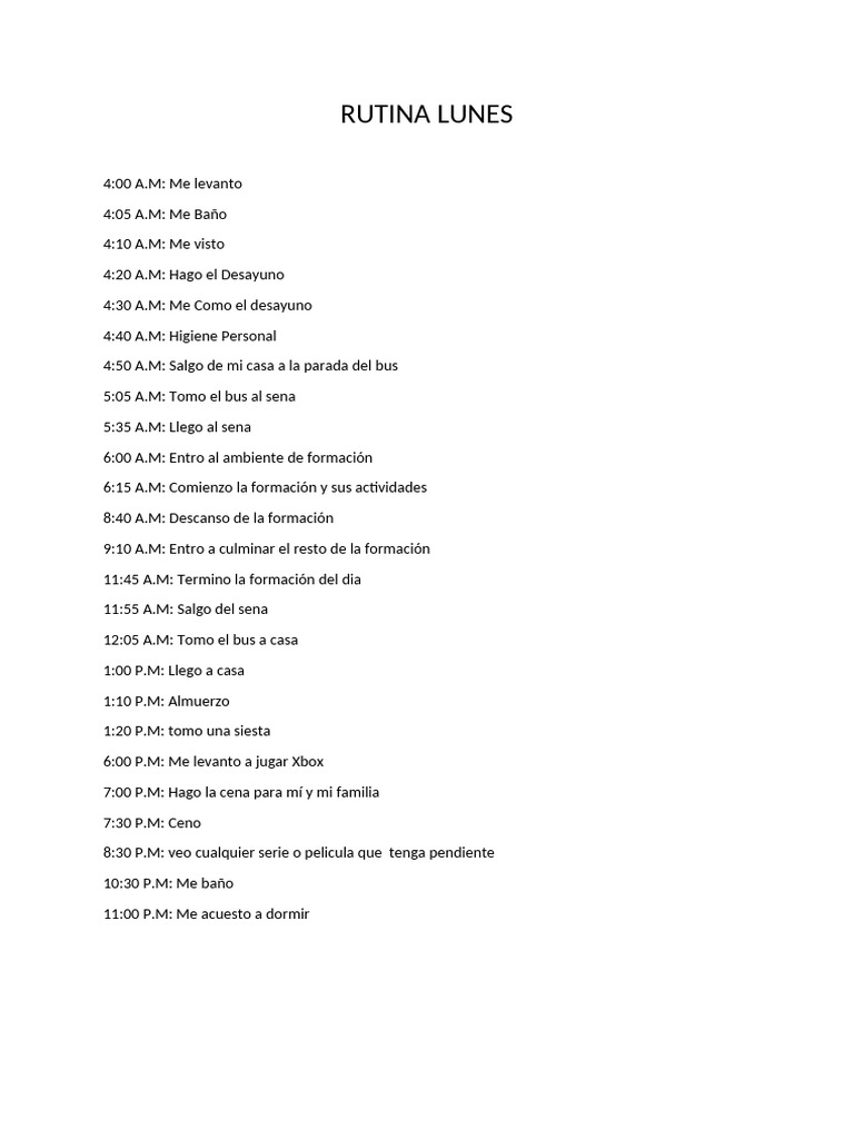 Rutina Lunes Pdf