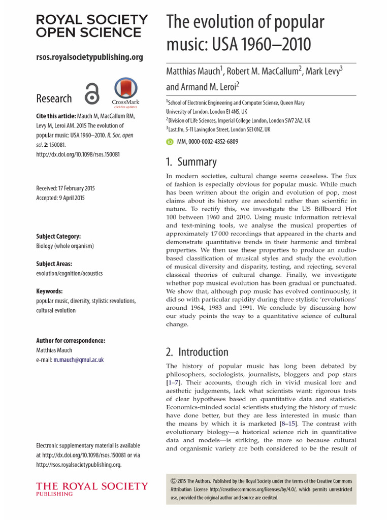 Evolution of Popular Music | PDF
