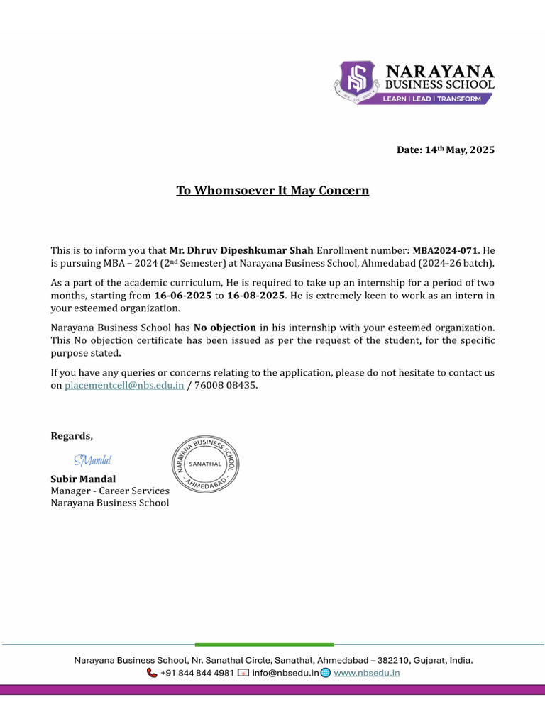 College Letter Dhruv | PDF