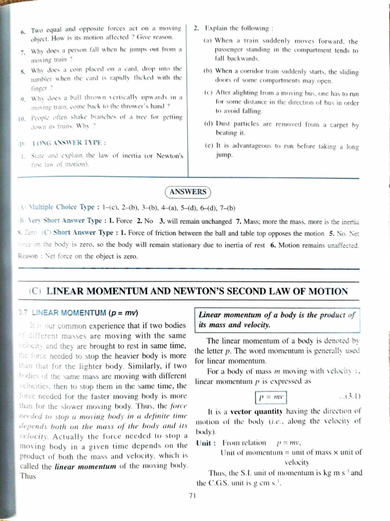 C Linear Momentum and Newton's Second Law of Motion | PDF | Force ...