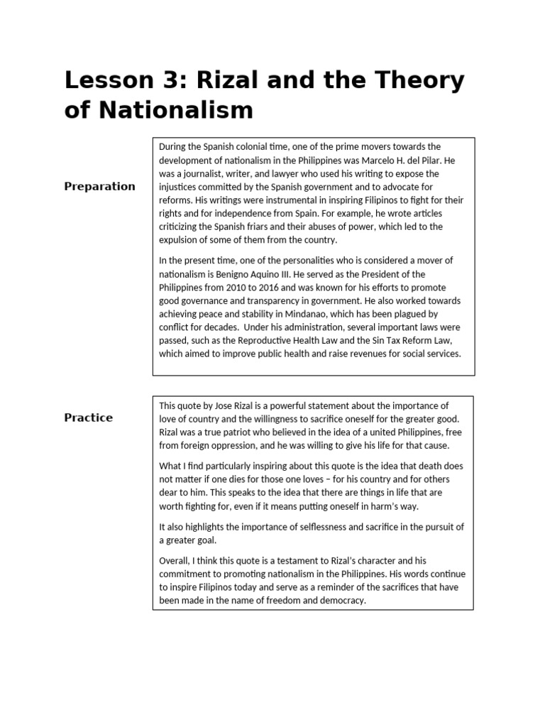 Lesson 3 Rizal and The Theory of Nationalism | PDF | Philippines | Nationalism