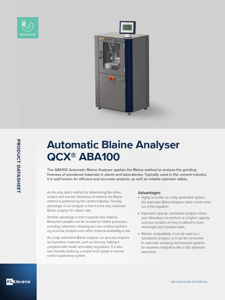 QCX ABA100 Automatic Blaine Analyser Datasheet FLSmidth | PDF ...