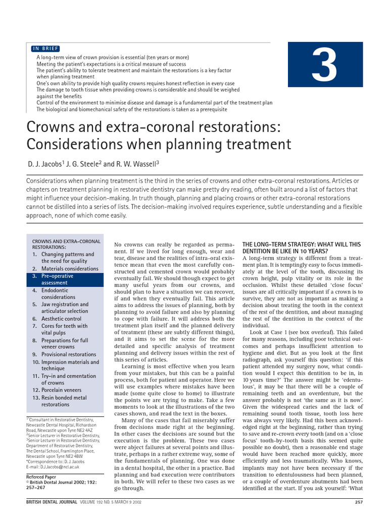 Planning for Crown Restorations in Dentistry | PDF | Periodontology ...
