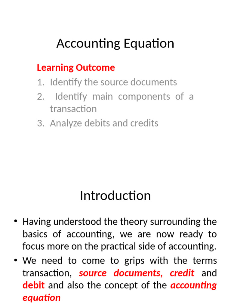 Introduction To Accounting and Accounting Equation | PDF | Debits And ...
