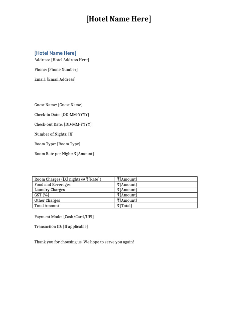Hotel Bill Format with GST Details | PDF