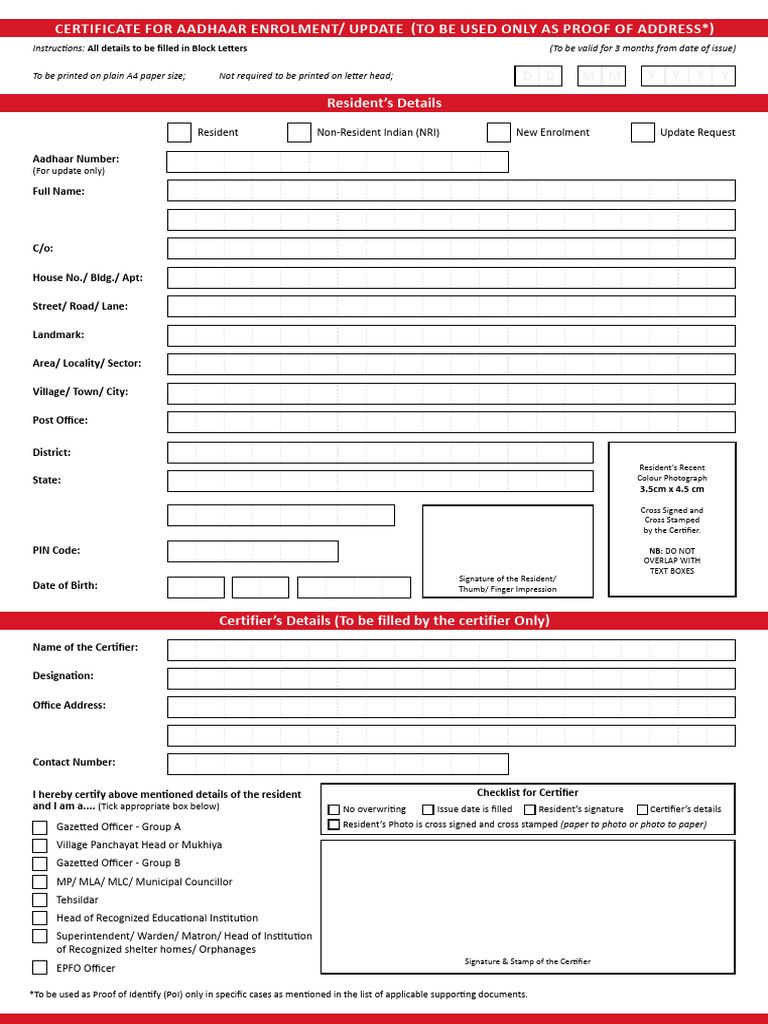 UIDAI Standard Certificate for Address Proof | PDF | Authentication