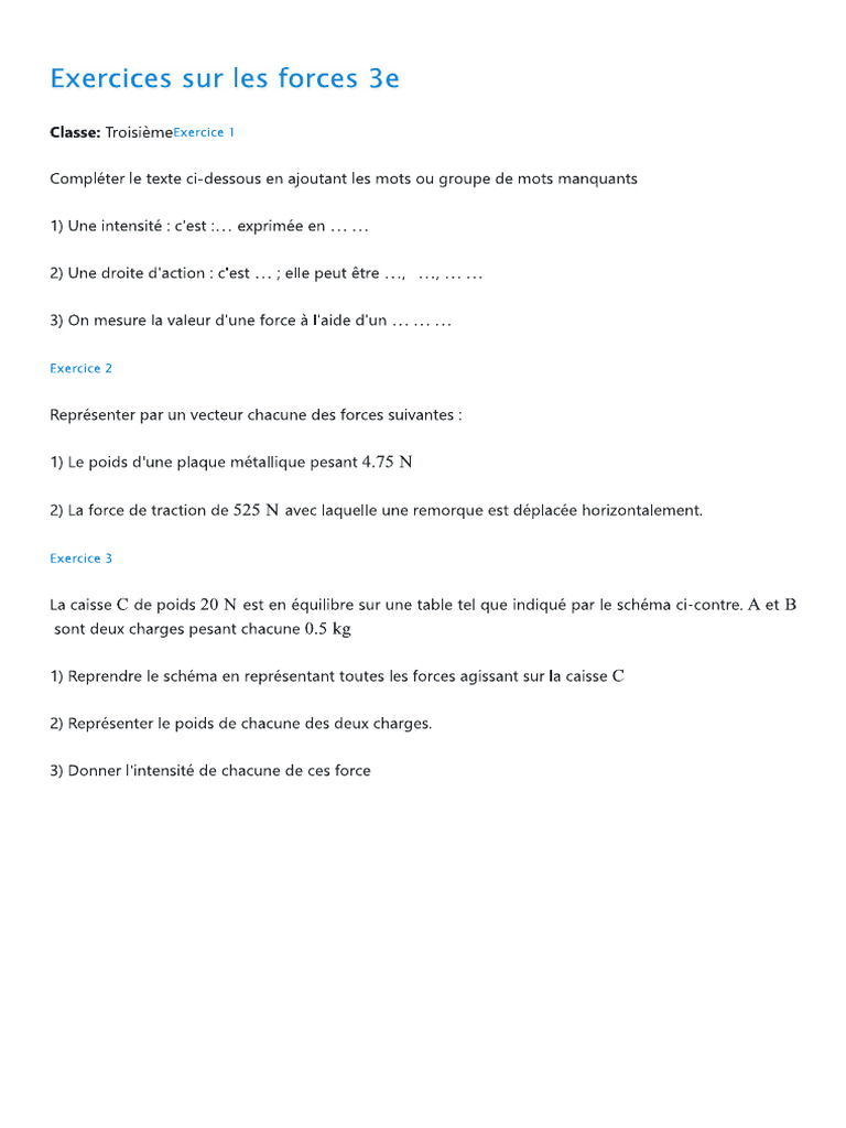 Exercices Sur Les Forces 3e | PDF