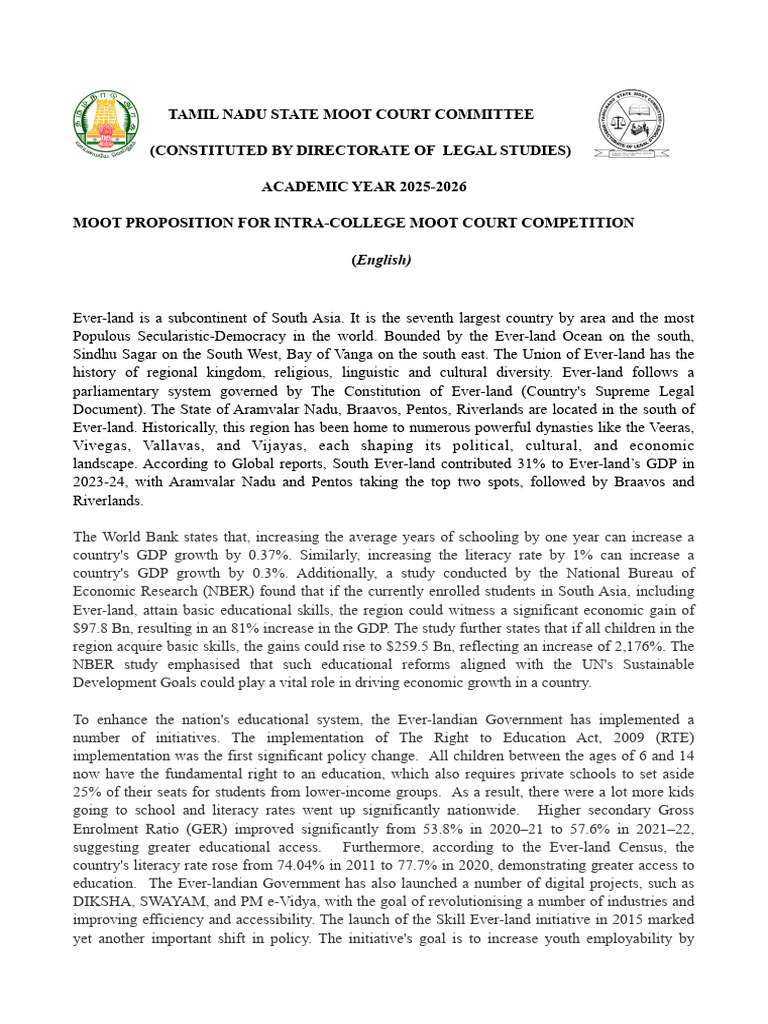 TNSMC Intra Moot Problem 2025 | PDF | Government