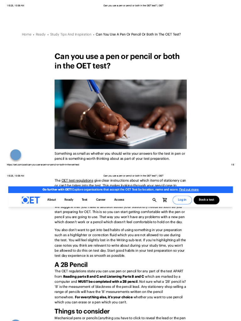 OET Test: Pen or 2B Pencil Guidelines | PDF | Pencil