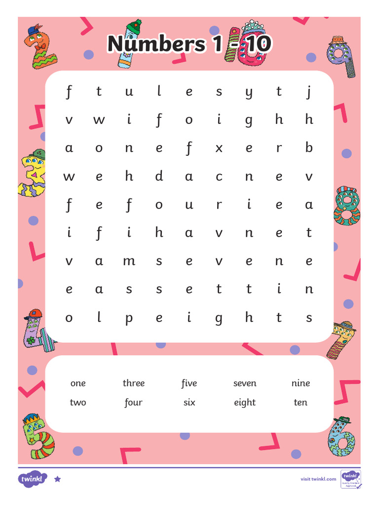 Numbers 1-10 Word Search | PDF