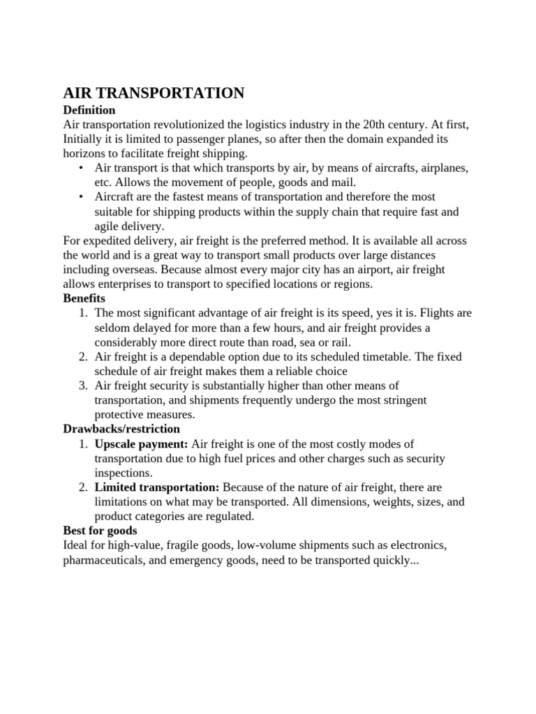 Advantages of Air Transportation | PDF