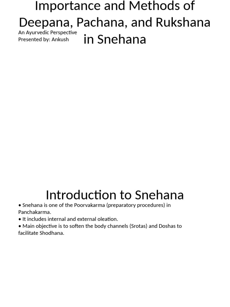 Deepana Pachana Rukshana Snehana Detailed | PDF | Ayurveda | Diseases ...