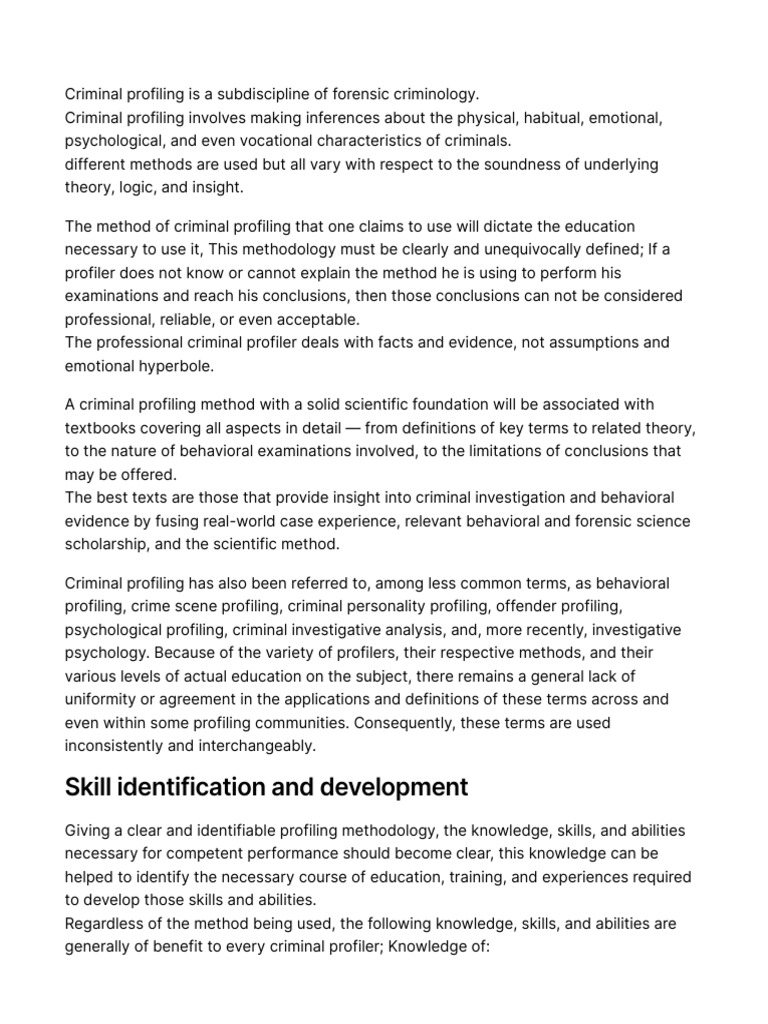 Criminal Profiling Intro To Behavioral Evidence Analysis | PDF ...