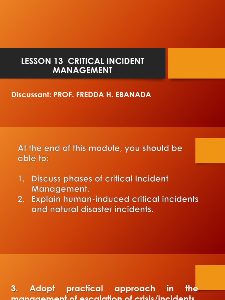 PDF PPT Lesson 13 Critical Incident Management | PDF | Natural Disasters | Pacific Typhoon Seasons