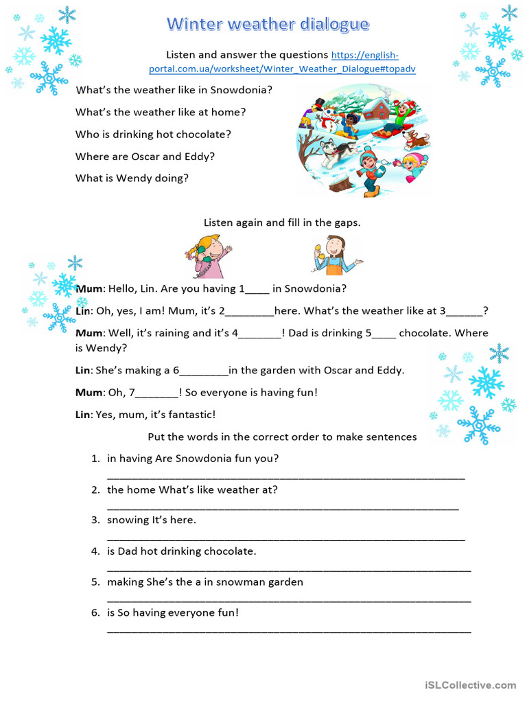 Winter Weather Dialogue Worksheet | PDF