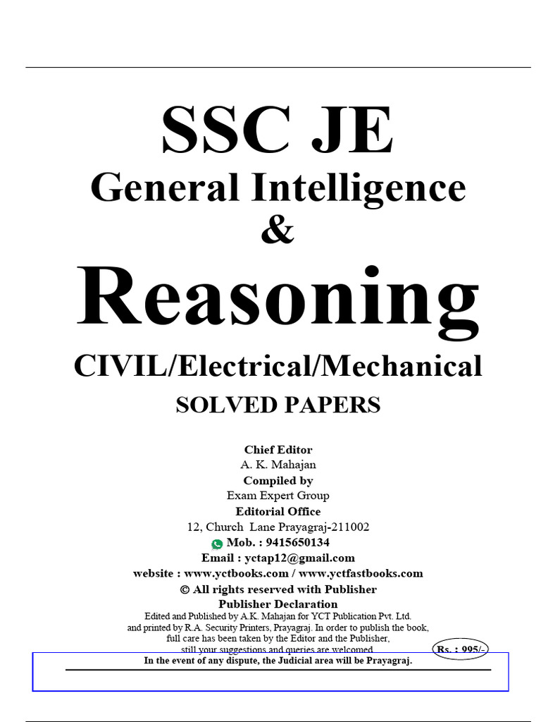 SSC JE General Intelligence & Reasoning CIVILElectrical | PDF | Engineering | Reason