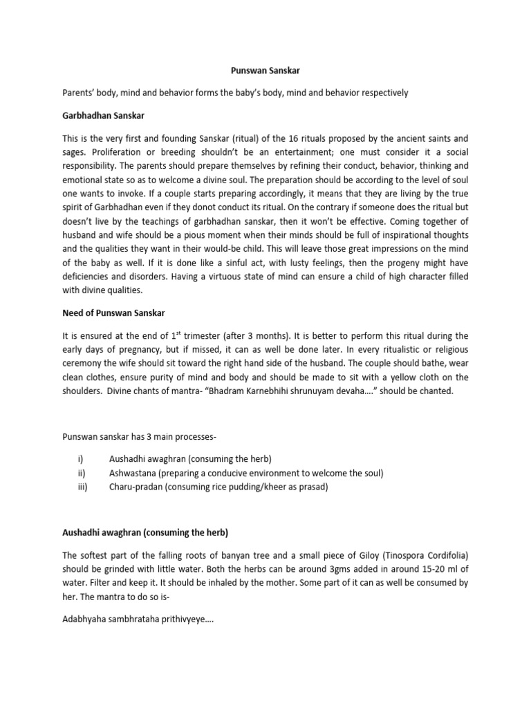Understanding Garbhadhan and Punswan Sanskar | PDF | Mind | Rituals
