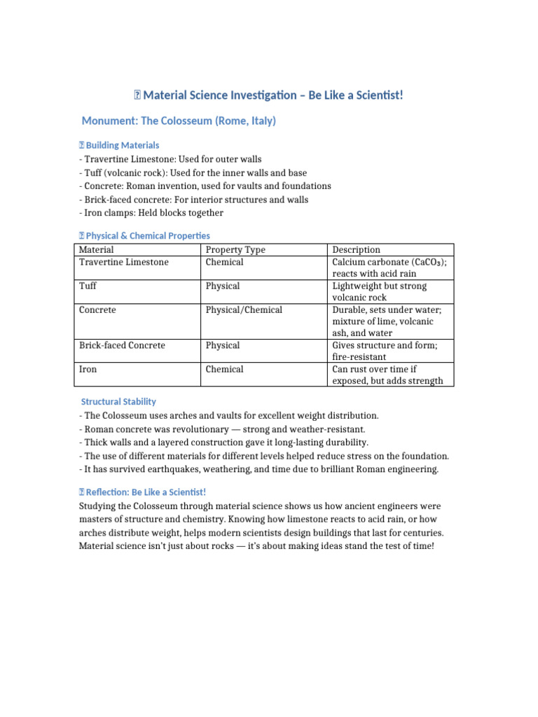 Colosseum Material Science | PDF