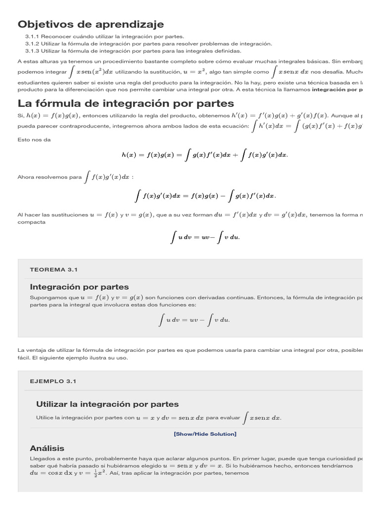 Integración por partes: Guía y ejemplos | PDF | Integral | Logaritmo