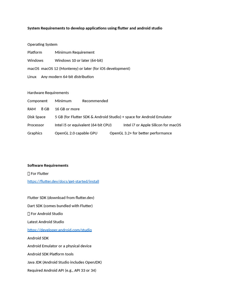 Flutter Moblie App Development System and Software Requirements | PDF | Android (Operating ...