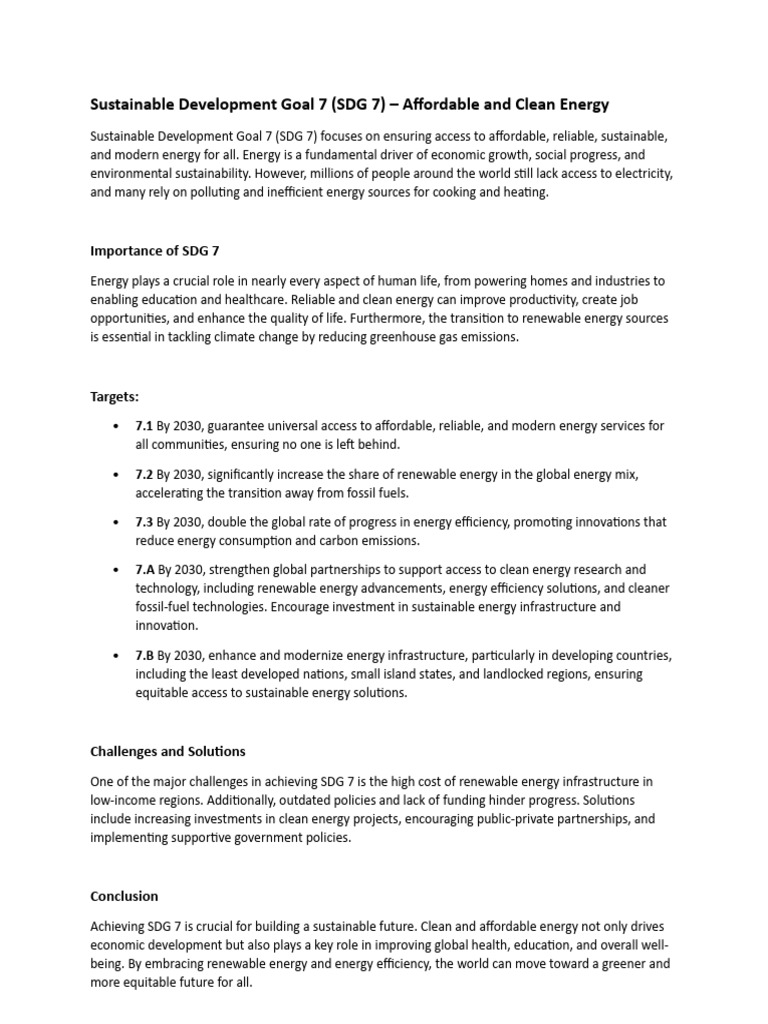 Sustainable Development Goal 7 | PDF | Sustainable Energy | Energy ...