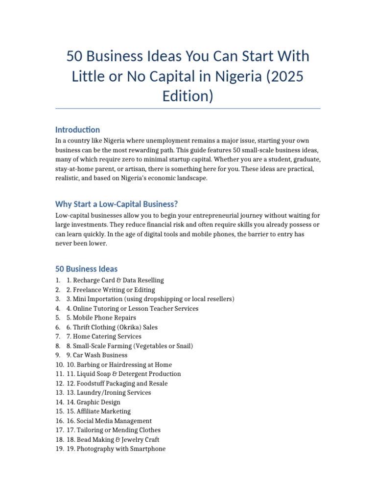 50 Business Ideas Nigeria 2025 | PDF
