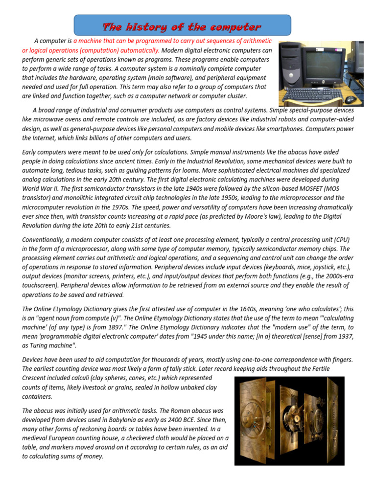 History and Evolution of Computers | PDF | Computer Science | Electronics