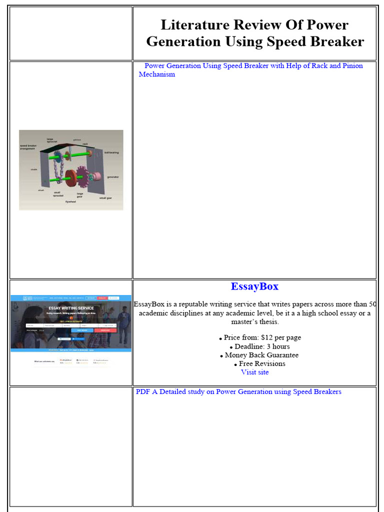 Literature Review of Power Generation Using Speed Breaker | PDF