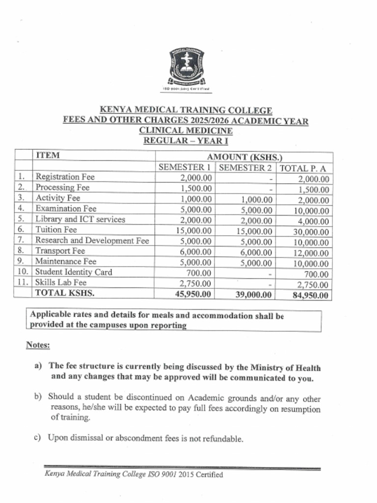 Fee Structure Clinical Medicine Regular Year 1 - 2025-2026 | PDF