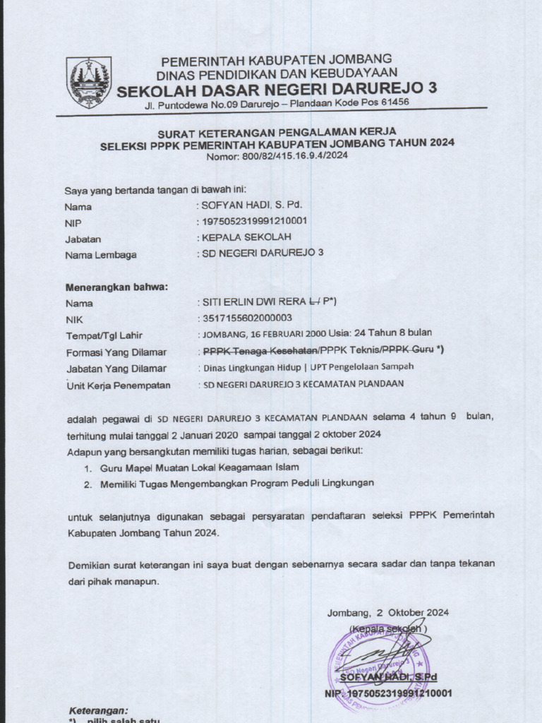 Pengalaman Kerja Rera | PDF