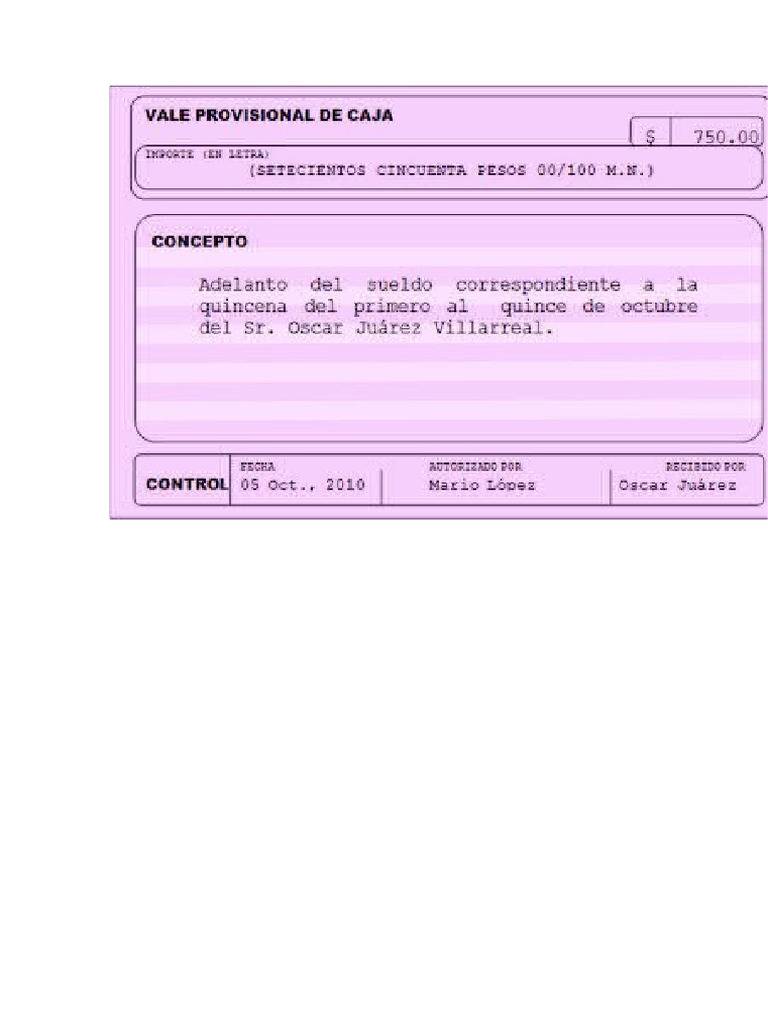 Ejemplo de Vale de Caja Lleno | PDF