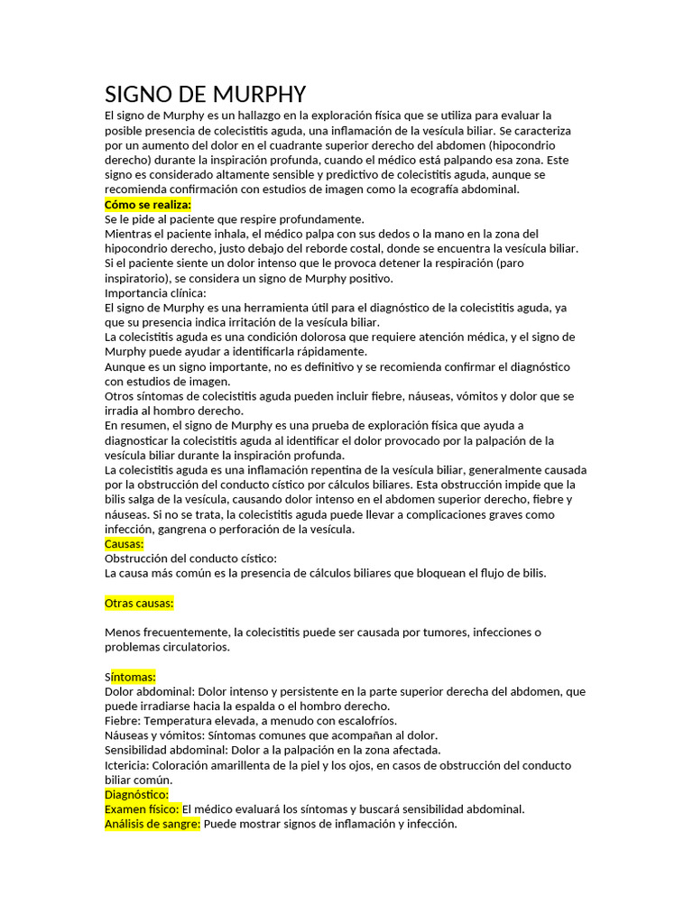Signo de Murphy | PDF | Vesícula biliar | Gastroenterología