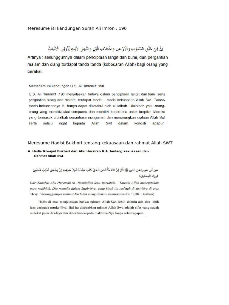 Meresume Isi Kandungan Surah Ali Imron | PDF
