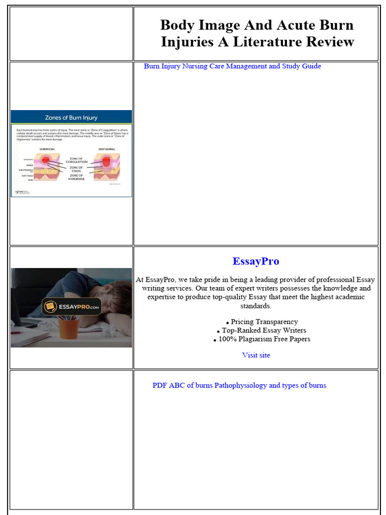 Body Image and Acute Burn Injuries A Literature Review | PDF | 3 D ...