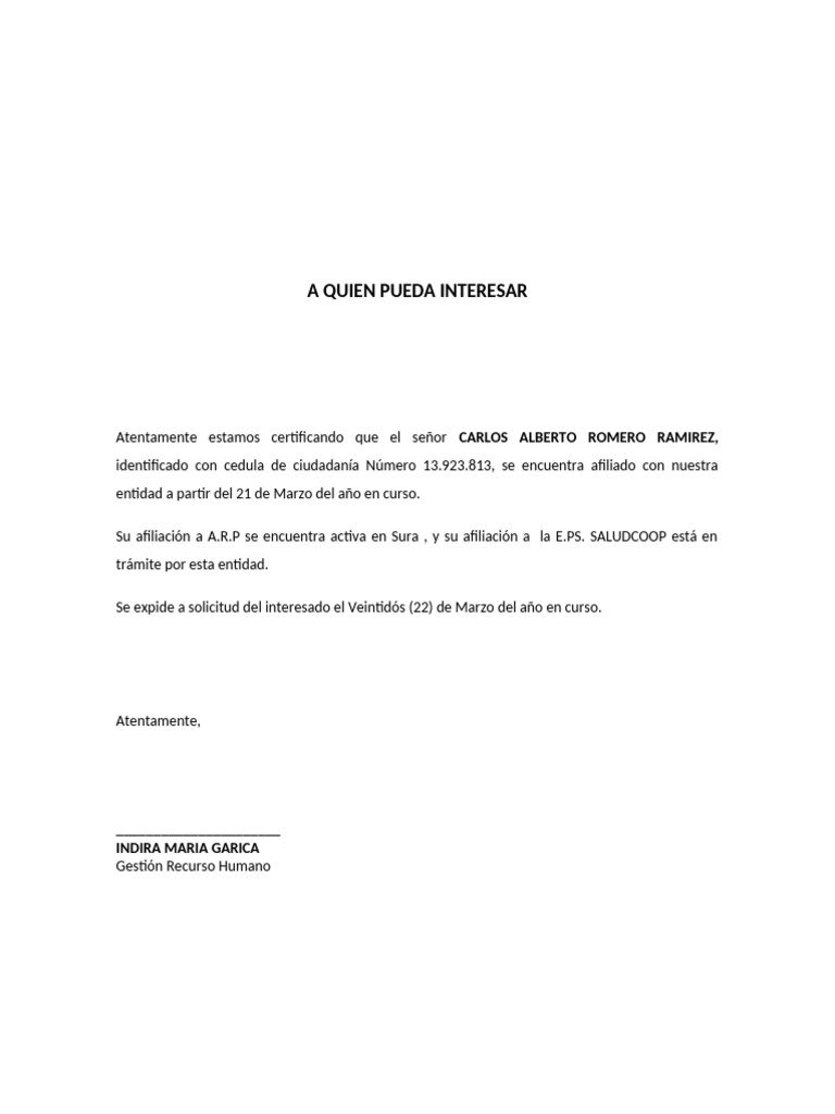 A Quien Pueda Interesar | PDF