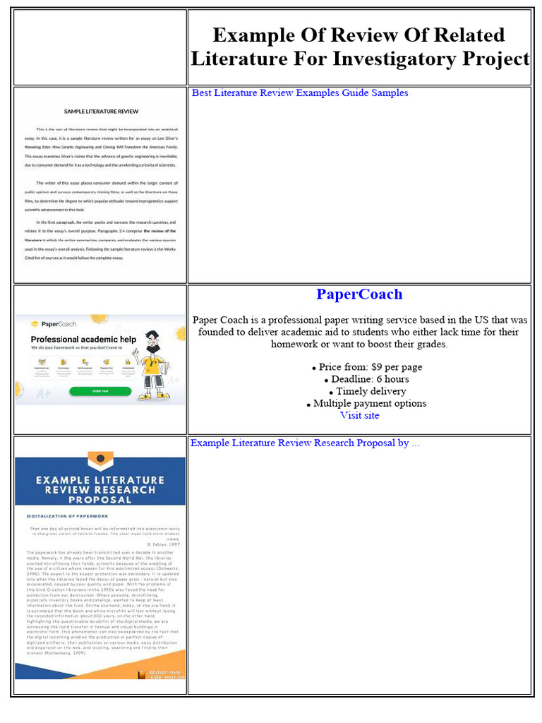 Example of Review of Related Literature For Investigatory Project | PDF ...