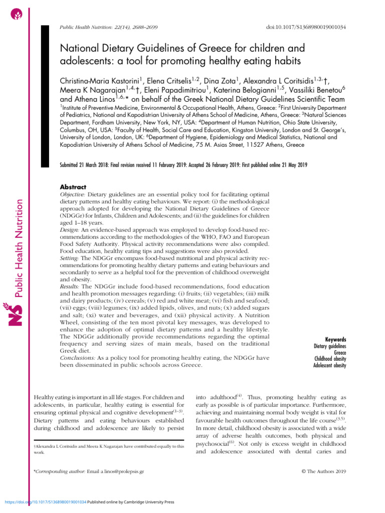 National Dietary Guidelines of Greece For Children and Adolescents: A ...