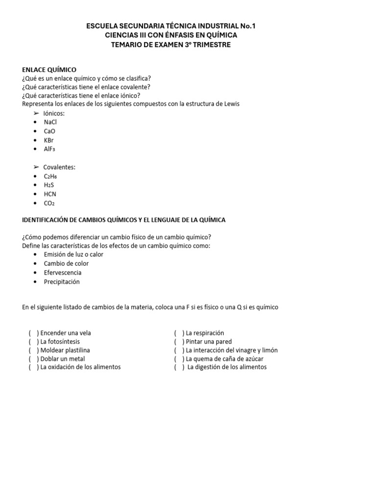 Temario de Examen Tercer Trimestre | PDF | Redox | Enlace químico